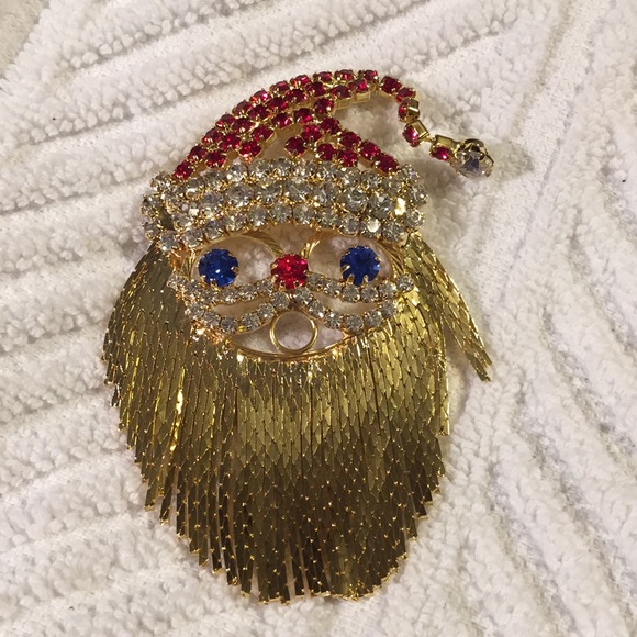 Vintage | Jewelry | Vintage Rhinestone Santa Brooch | Poshmark